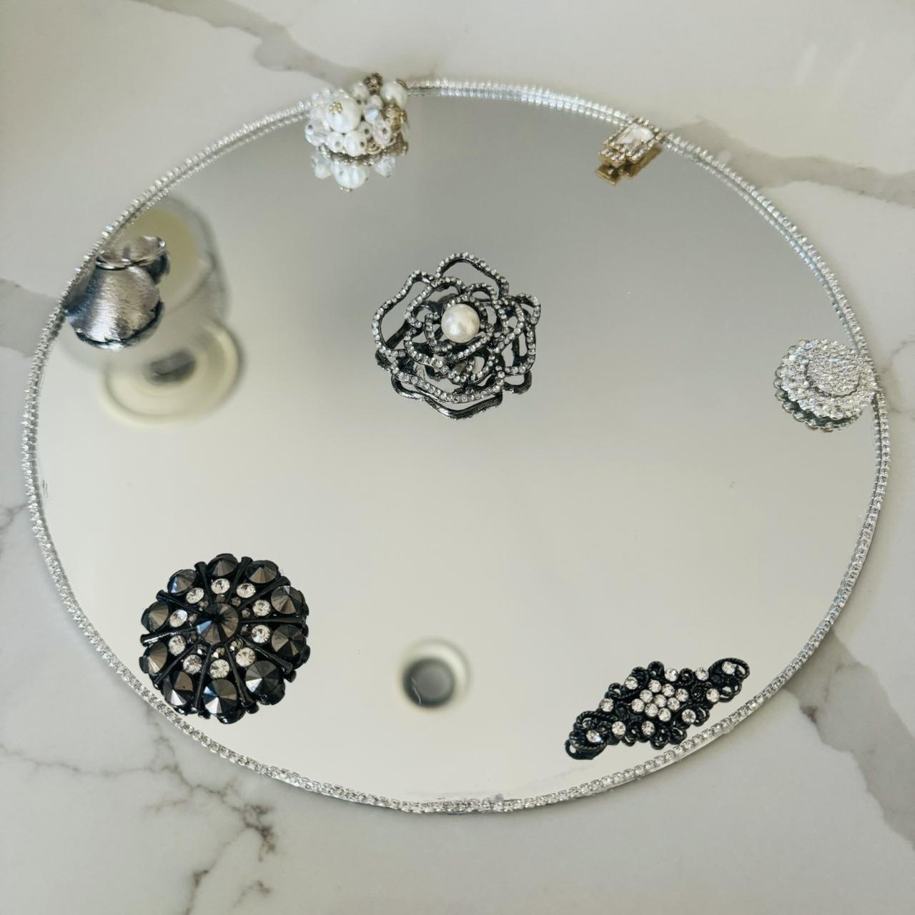 Silver Rhinestone-Encrusted Vanity Mirror... - Depop