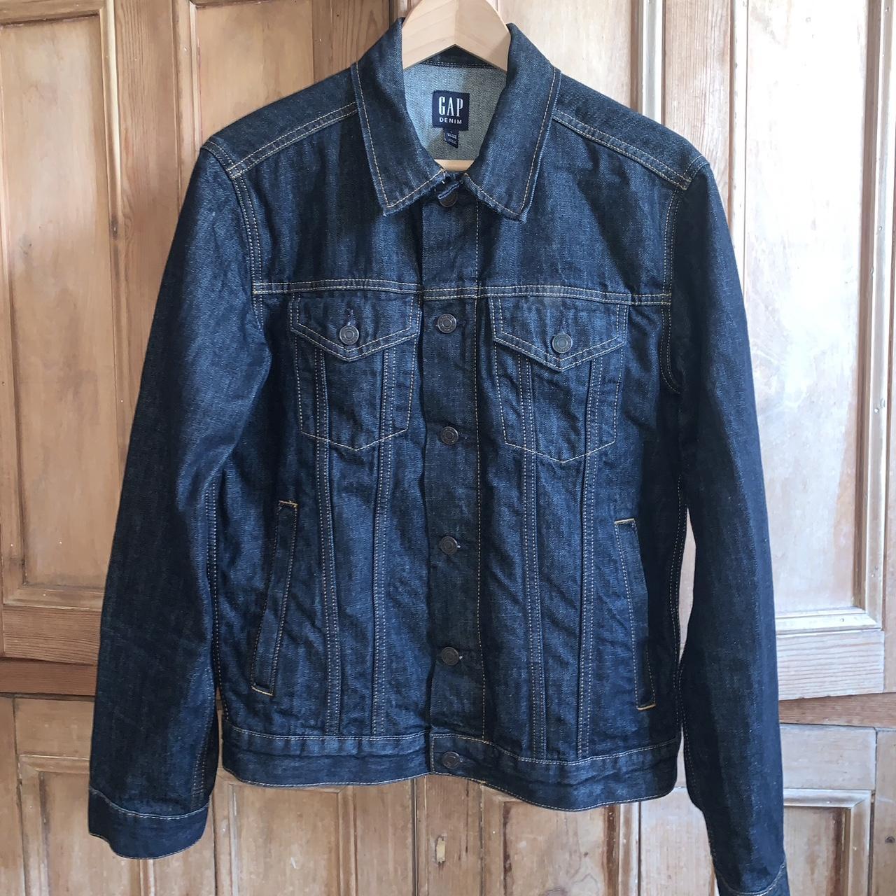 GAP vintage men’s raw indigo blue denim jacket. Size... - Depop