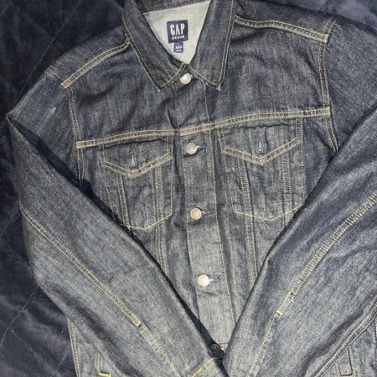 GAP vintage men’s raw indigo blue denim jacket. Size... - Depop