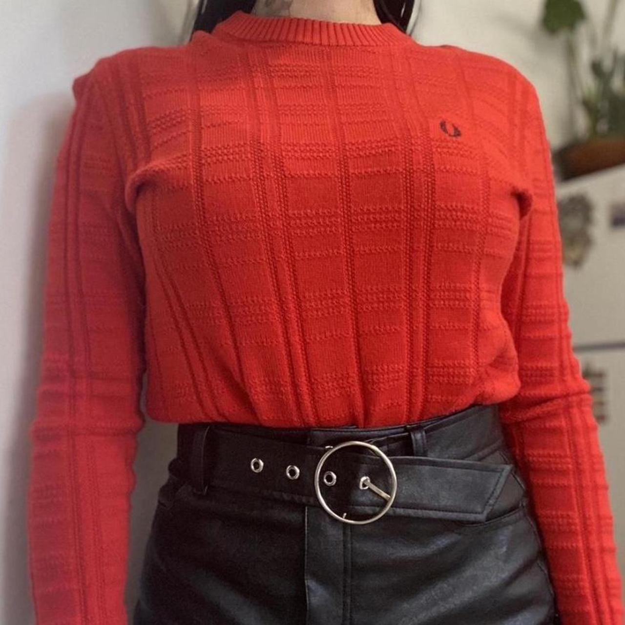 Perfect bright red Fred Perry sweater, minor little... - Depop