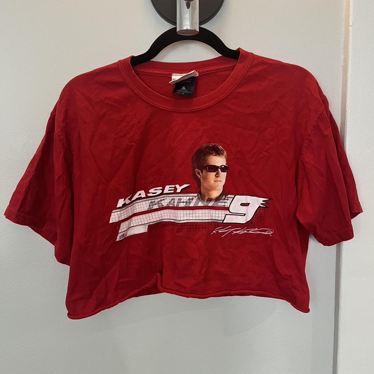 vintage red NASCAR reworked cropped tee. Would fit a... - Depop