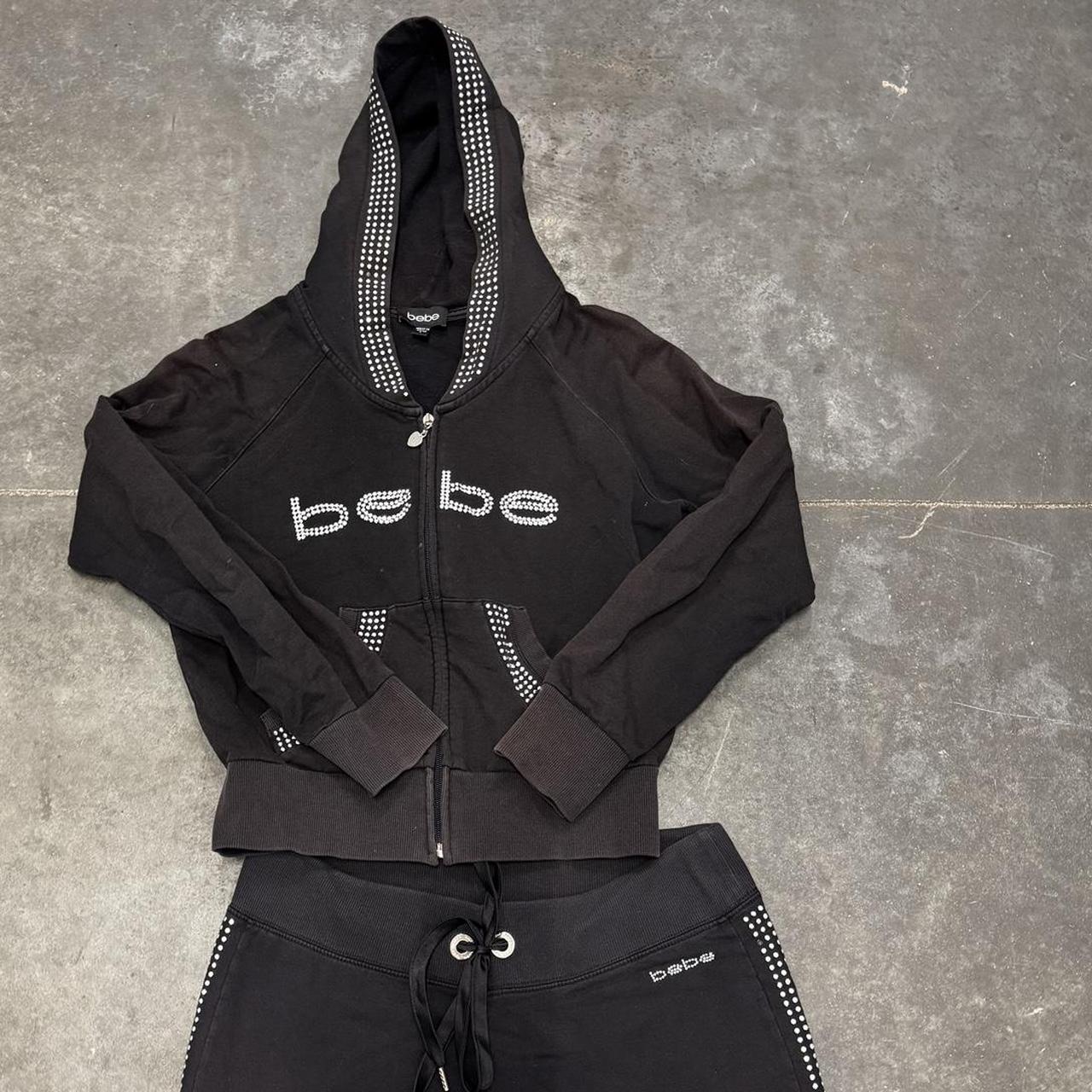 2000’s black Bebe tracksuit with silver rhinestones... | Depop