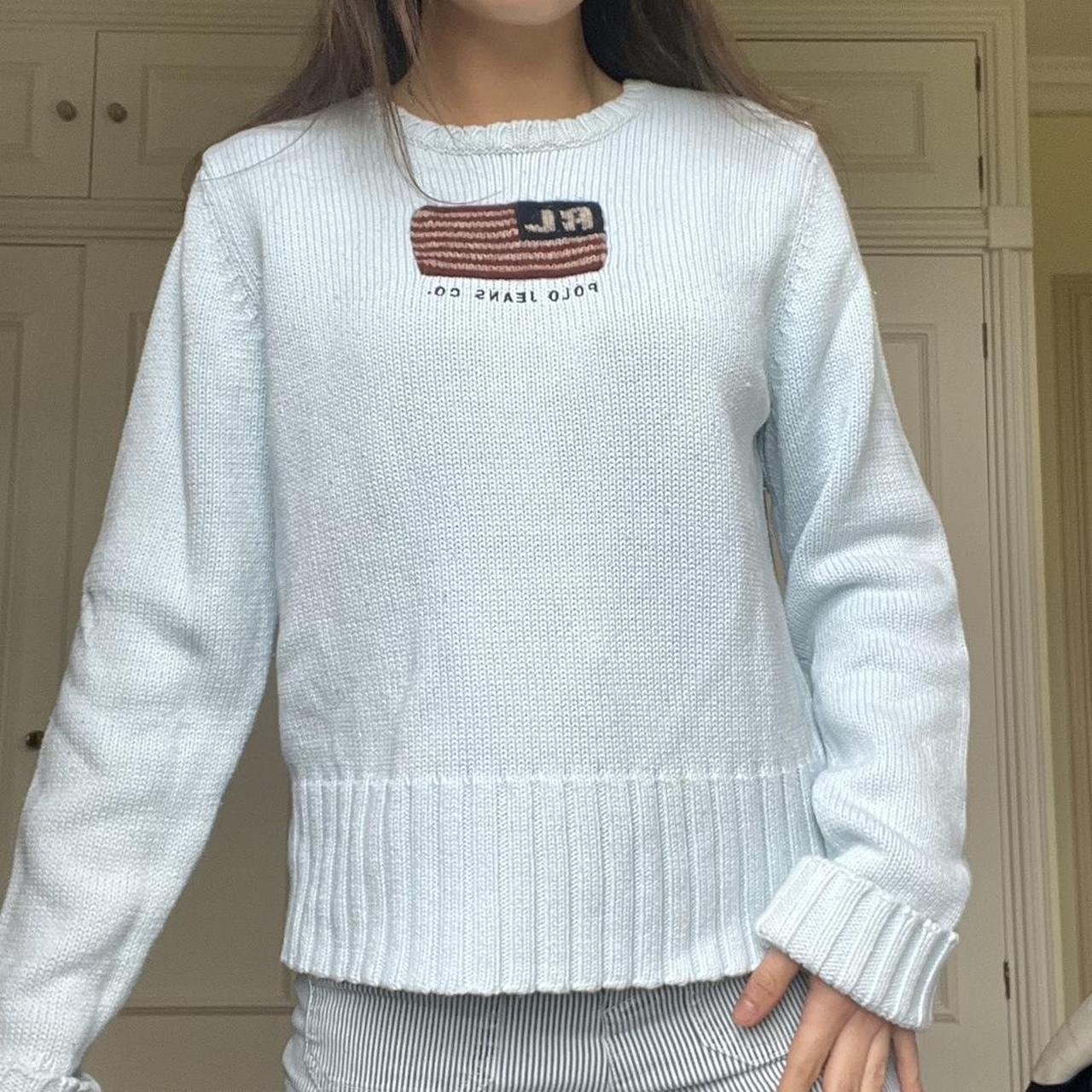 Ralph Lauren baby blue knit crew neck jumper with... - Depop