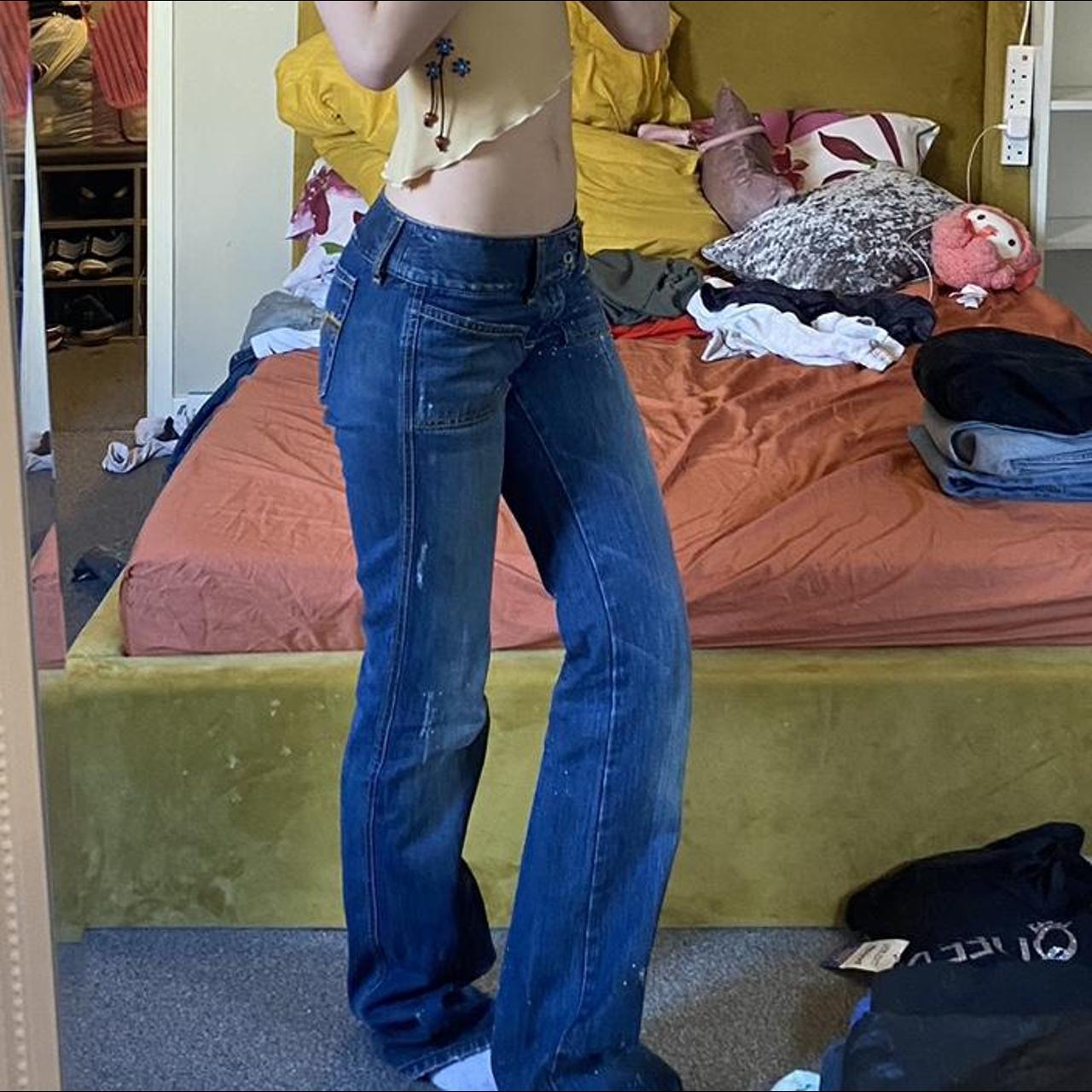 Beaut vintage diesel low waisted flared jeans paint... - Depop