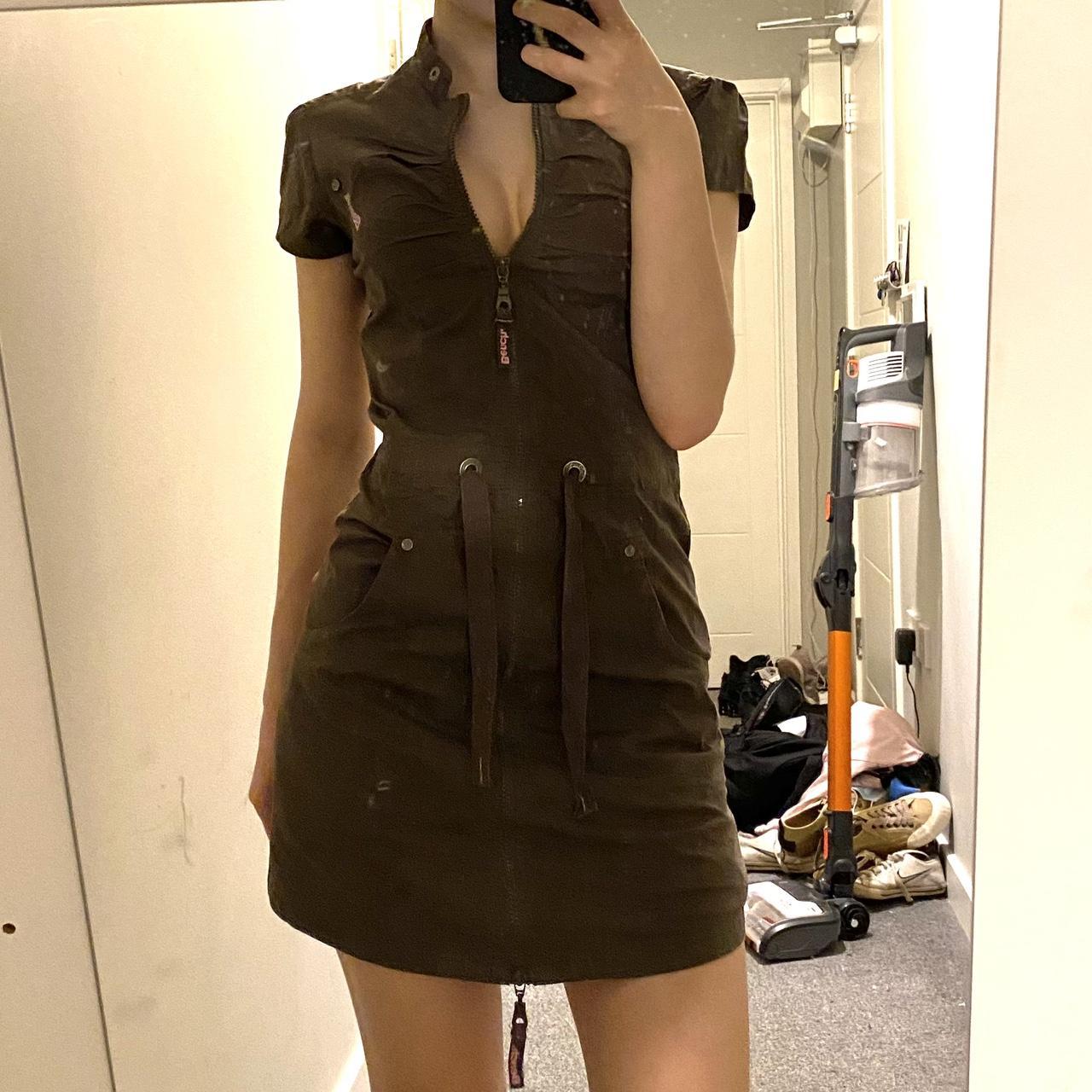 Cute bench cargo zip up mini dress Worn but good... - Depop