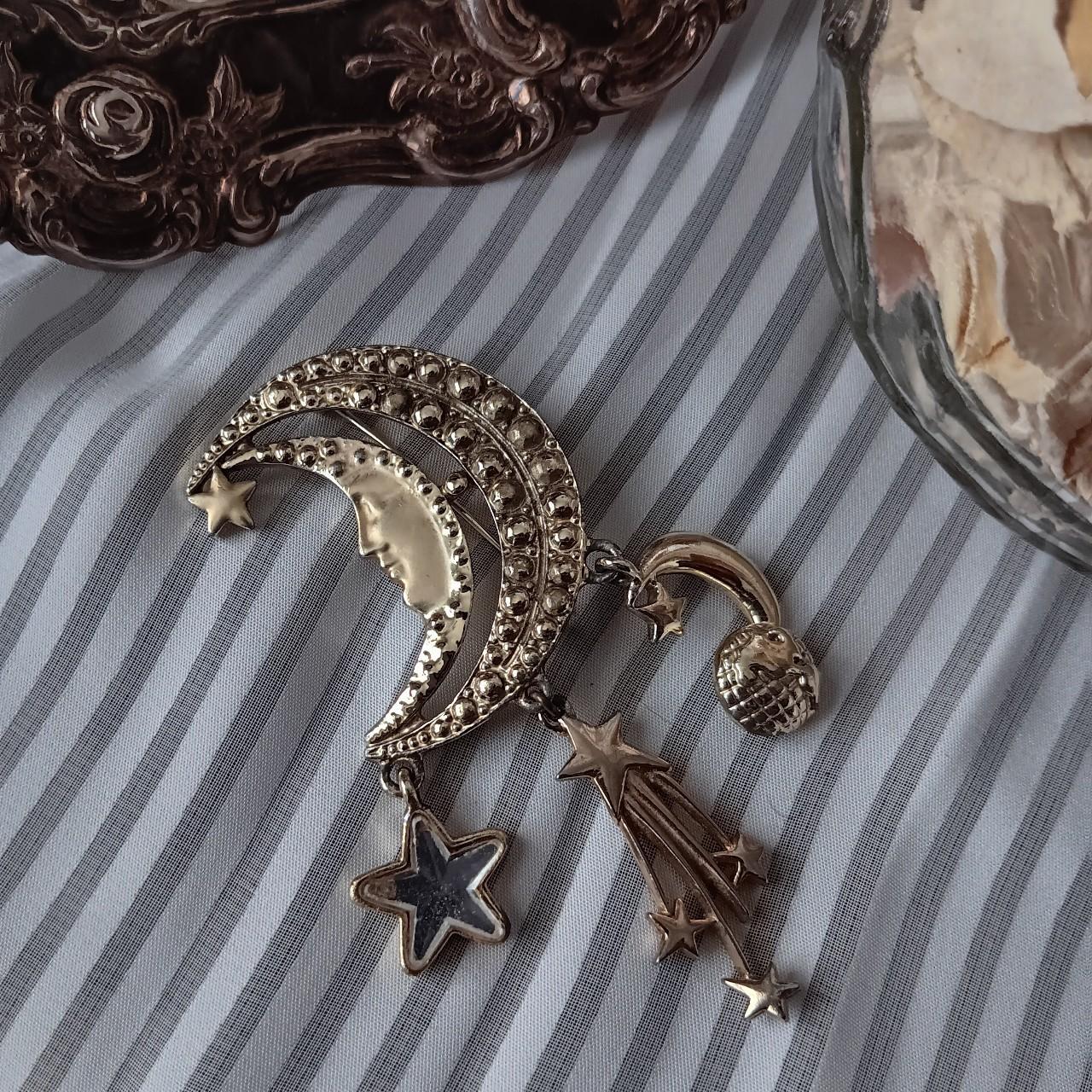 Moon & Shooting Stars Pin - pendant with dangling... - Depop