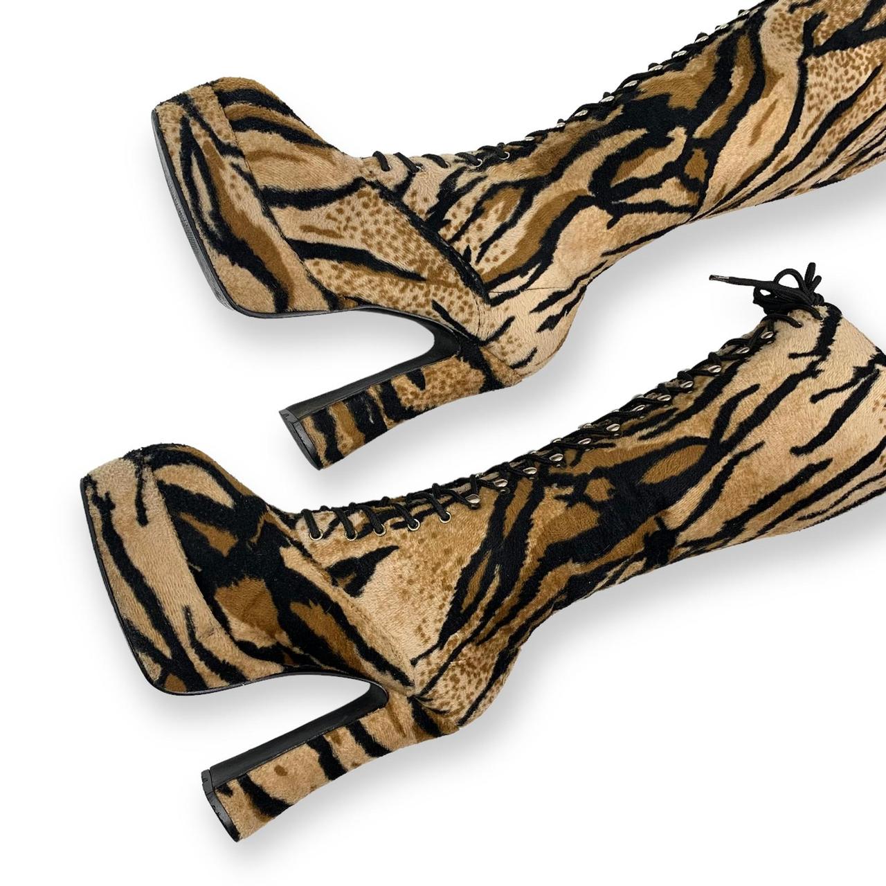 Vintage 1990's mega platform tiger print faux fur... - Depop