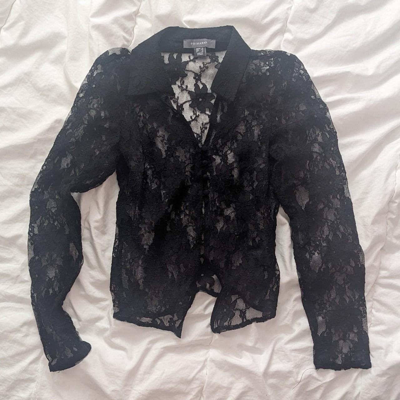 primark black lace button up top three buttons in... - Depop