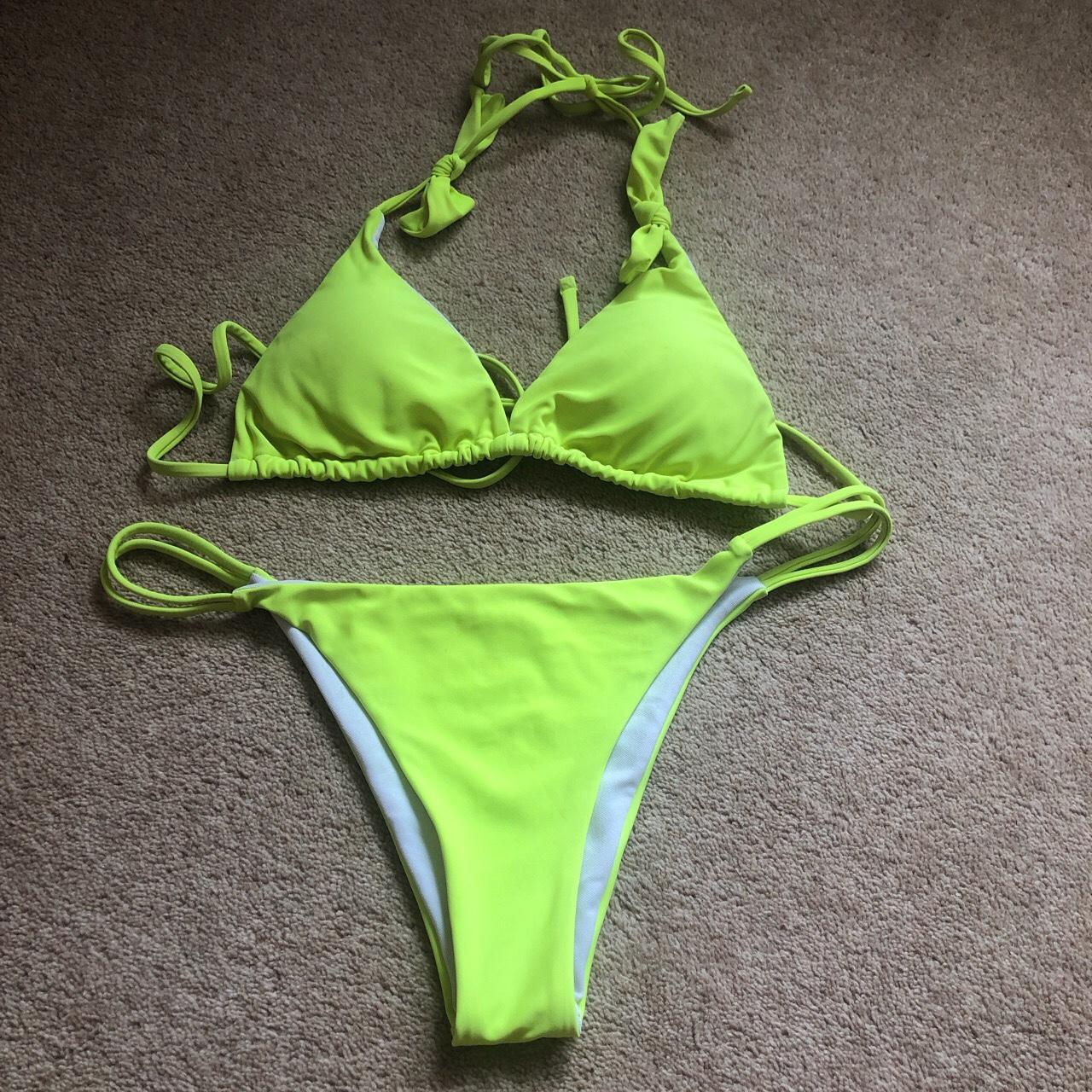 Shein Yellow Bright Yellow Bikini With Bow Details Depop
