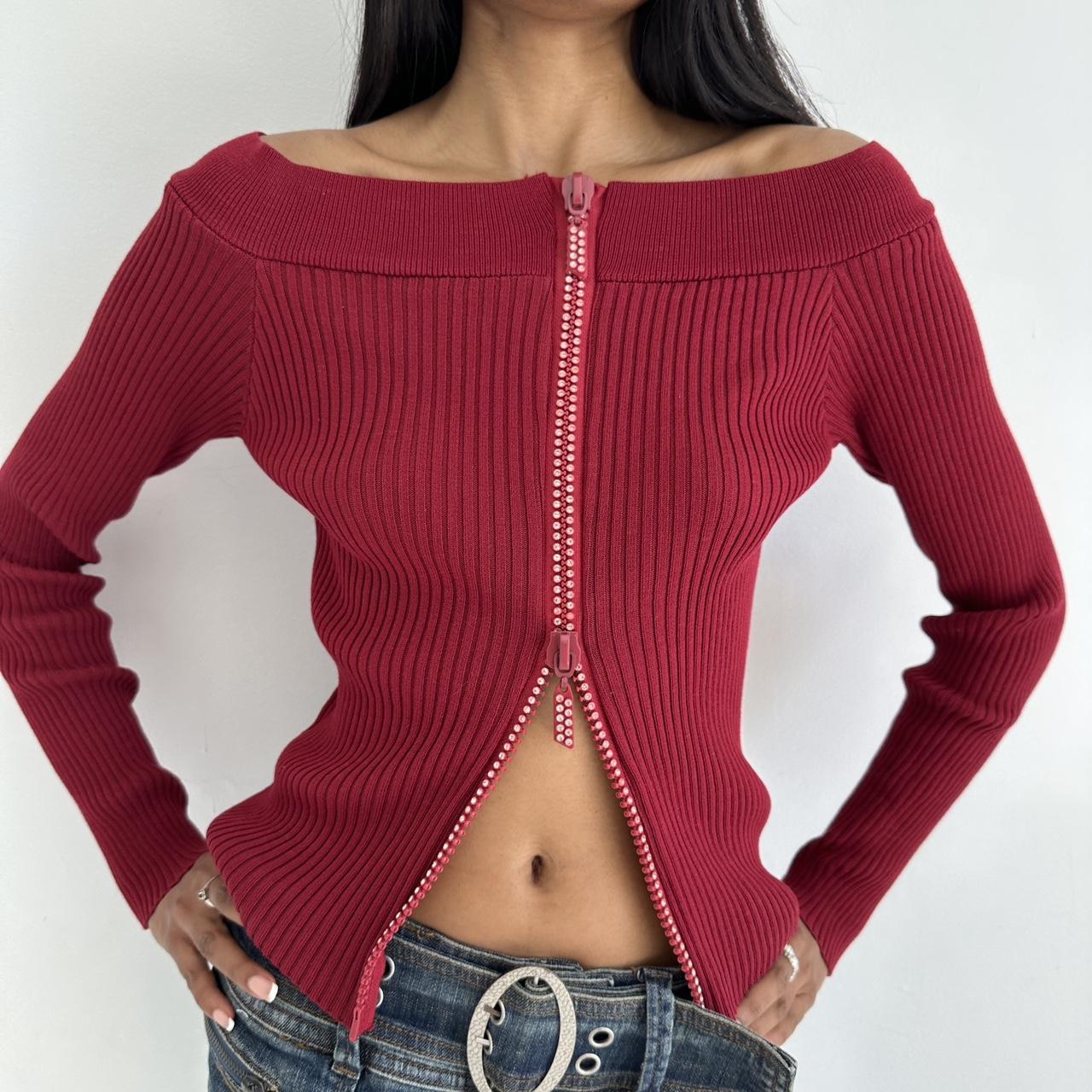 Dark red off the shoulder knit, Full length with a... - Depop