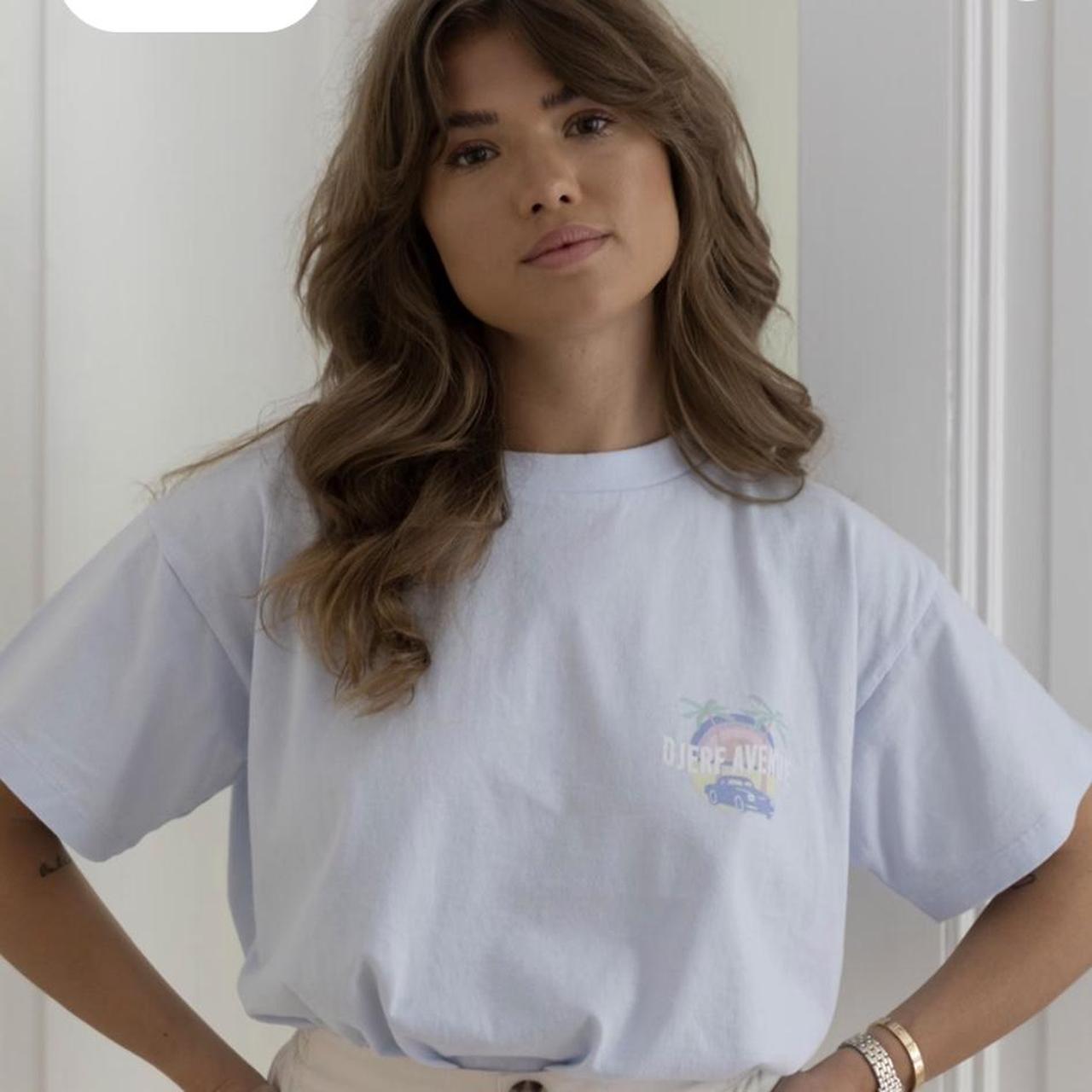 Djerf Avenue Tee Basic light blue t-shirt. Slight... - Depop