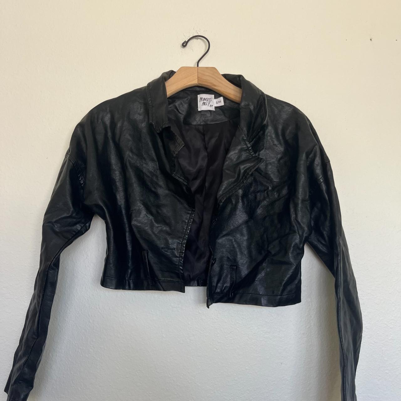 princess polly cropped black leather jacket size S/M - Depop