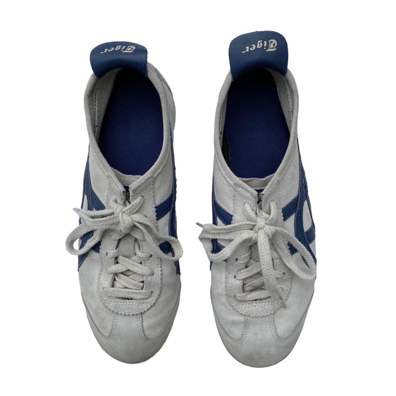 Onitsuka Tiger Women's Grey and Navy Trainers | Depop