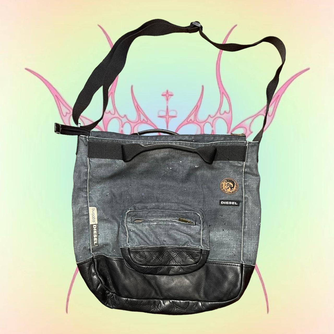 Vintage Diesel Denim and Leather Tote Bag Vintage... - Depop