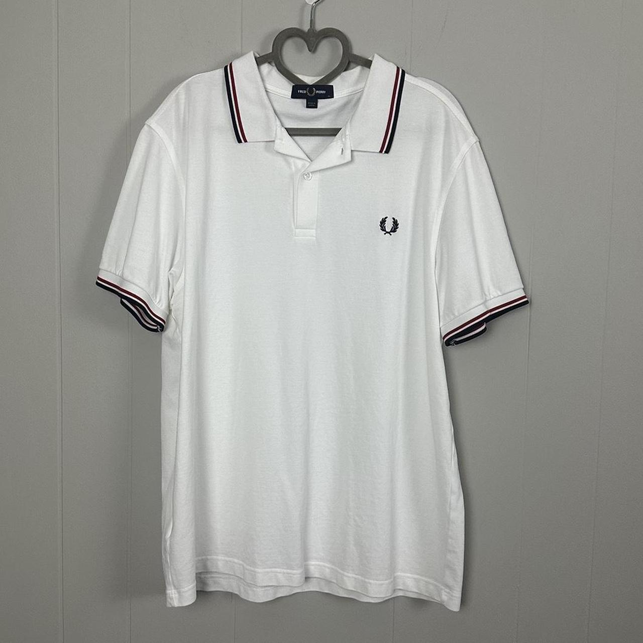 Fred Perry White polo Size xl Length 27” Width... - Depop