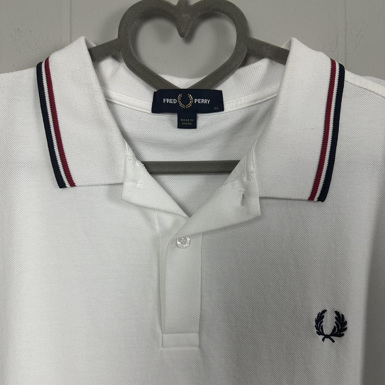 Fred Perry White polo Size xl Length 27” Width... - Depop