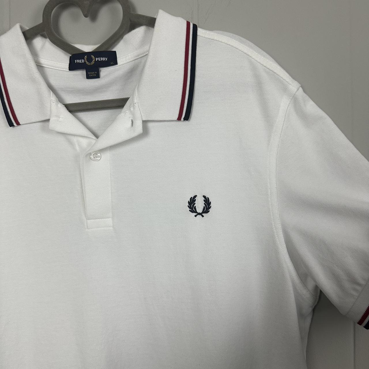Fred Perry White polo Size xl Length 27” Width... - Depop