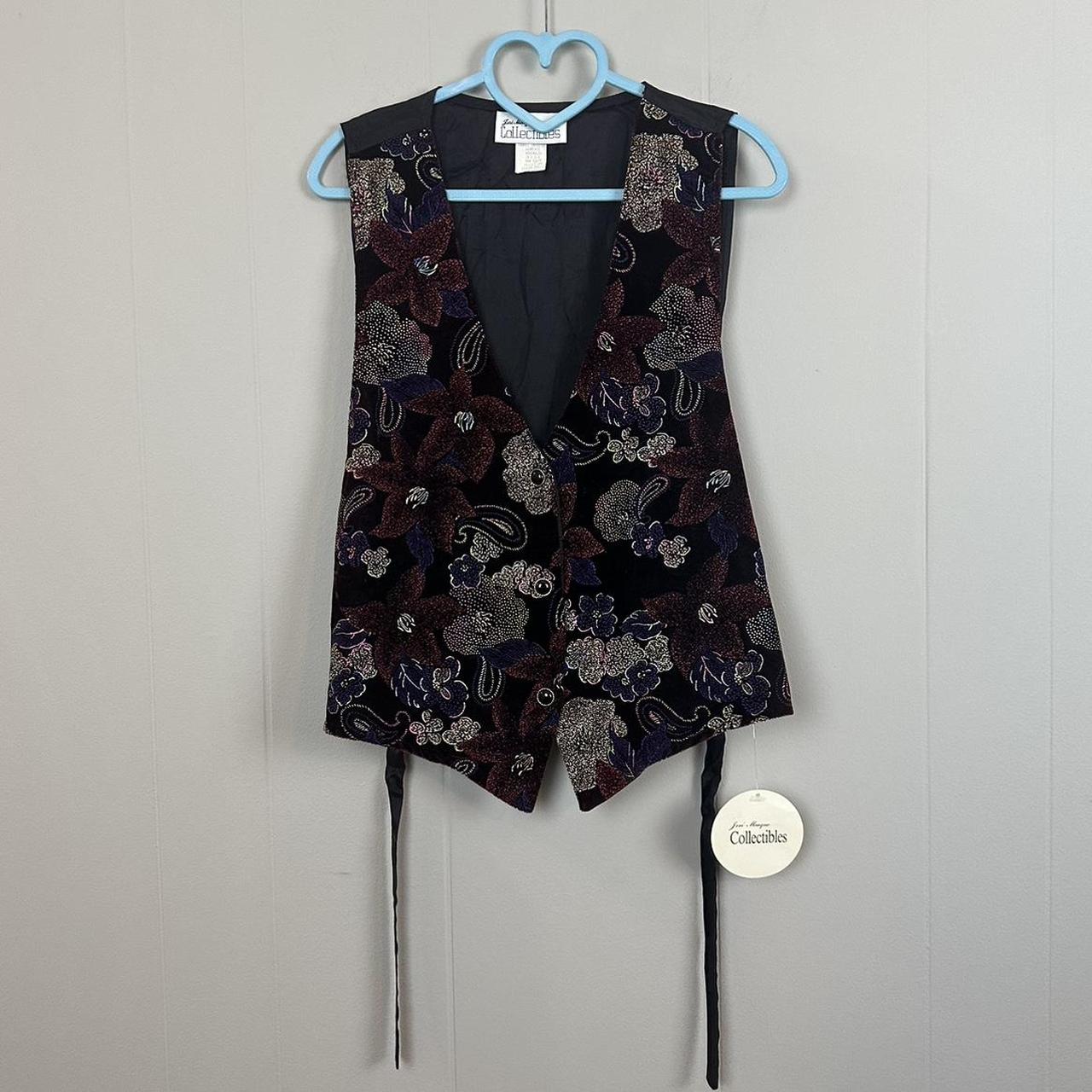 Iridescent velvet multicolor floral vest with... - Depop