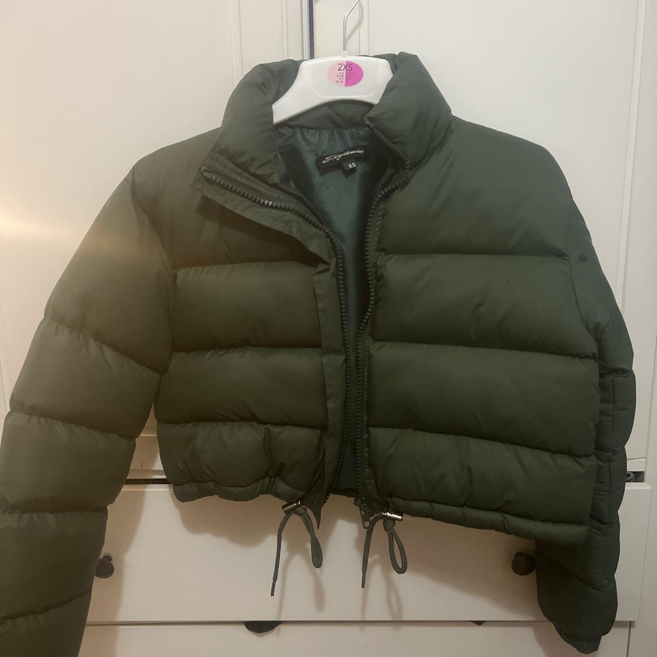 Khaki green cropped puffer coat bought a couple... - Depop