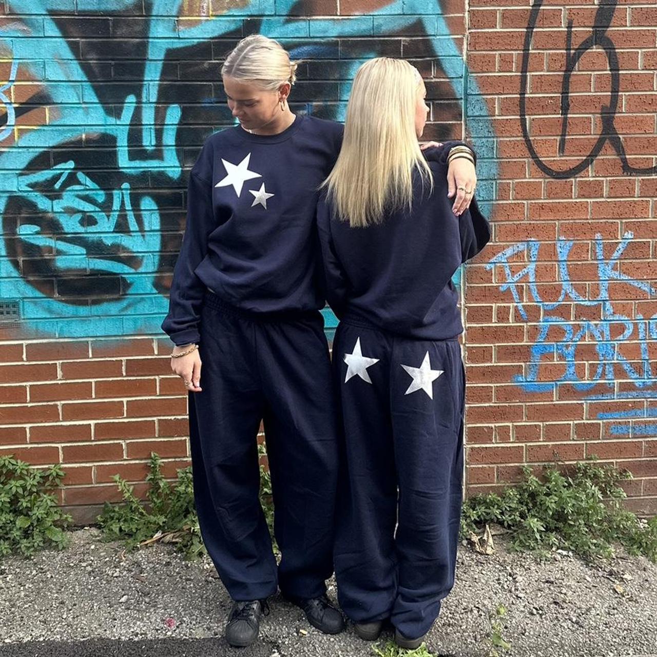 silver star bum tracksuit !! matching navy star... - Depop