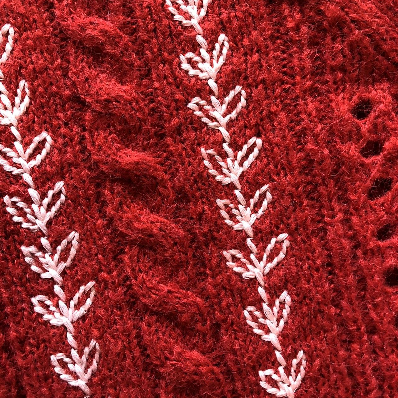 Red sweater with embroidered design by Boden. ... - Depop