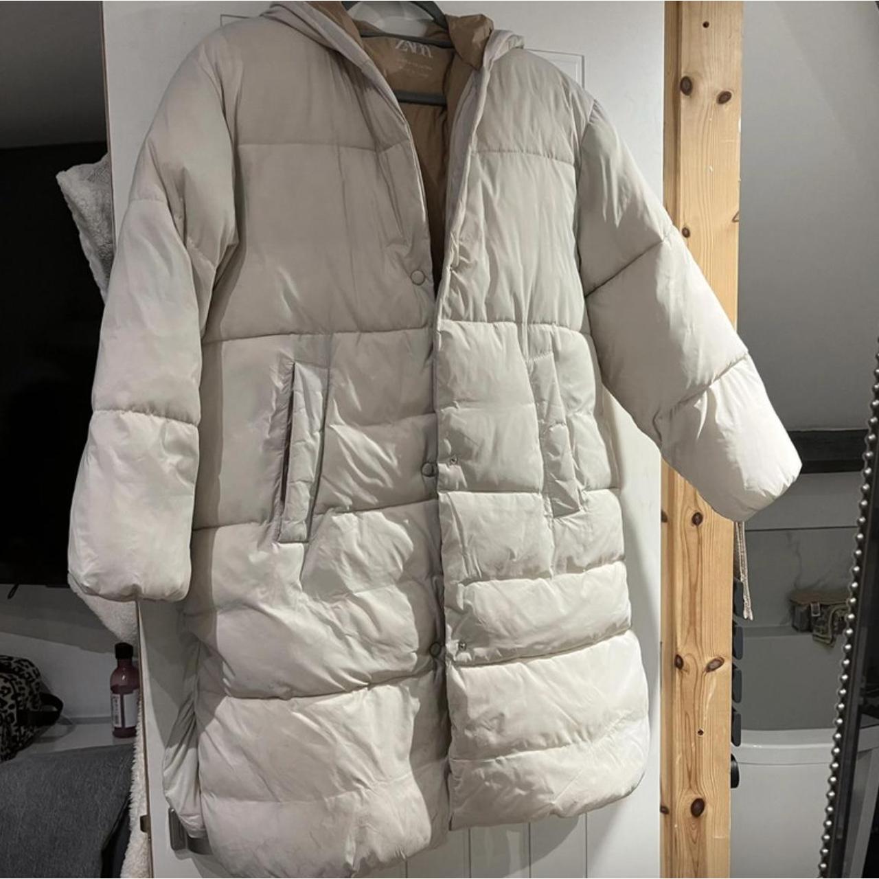 Zara cream long puffer hooded coat Gorgeous... - Depop