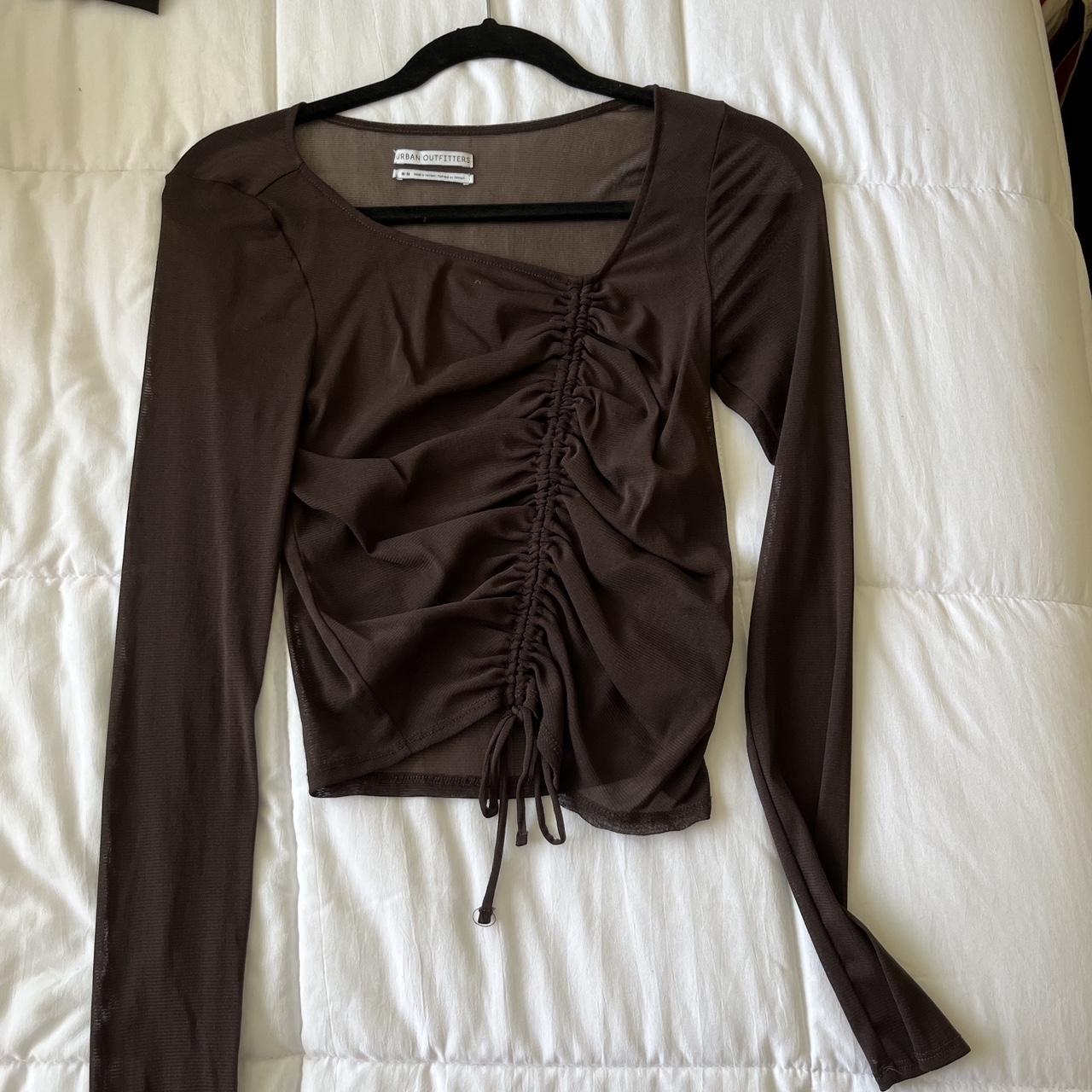 Urban outfitters brown sheer asymmetrical top... - Depop