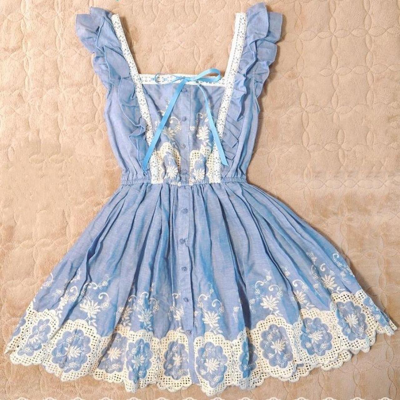 Rare and deadstock Liz Lisa baby blue apron-style... - Depop