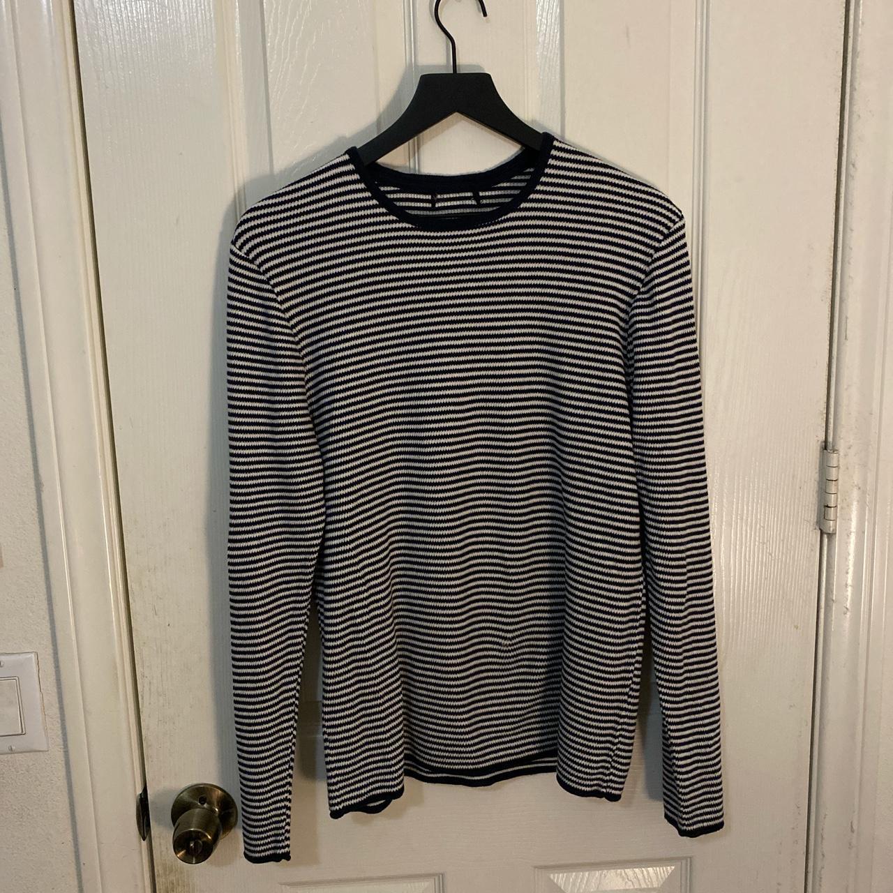 Striped long sleeve thermal white/navy p2p... - Depop