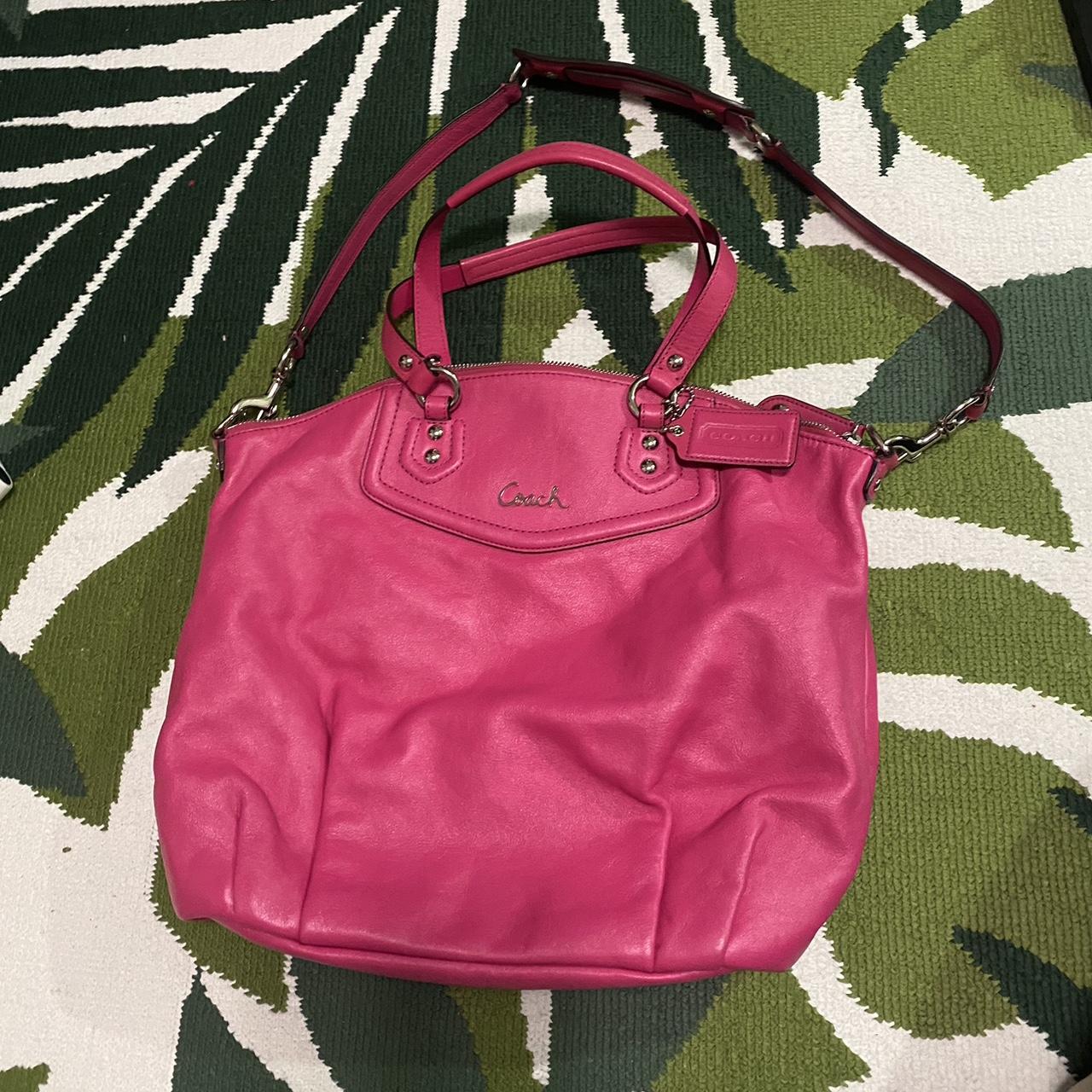 Super spacious hot pink Coach bag with silver... - Depop