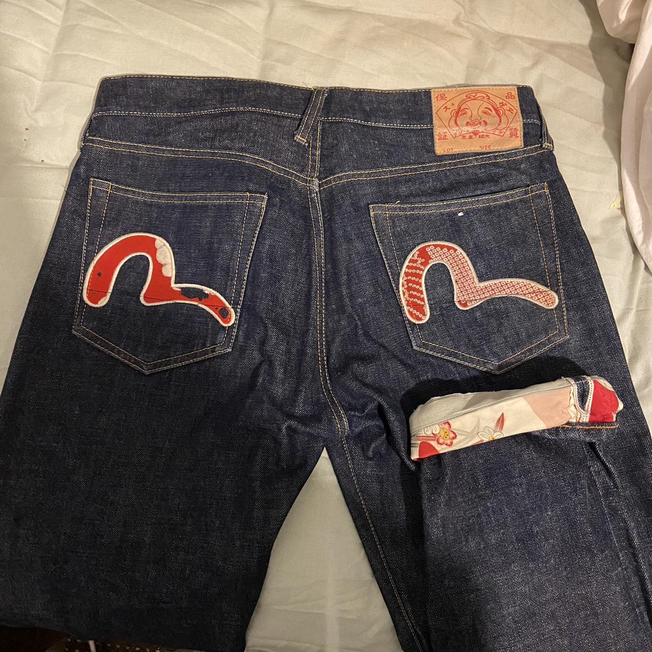 evisu red jeans floral pattern waist 32 send offers - Depop