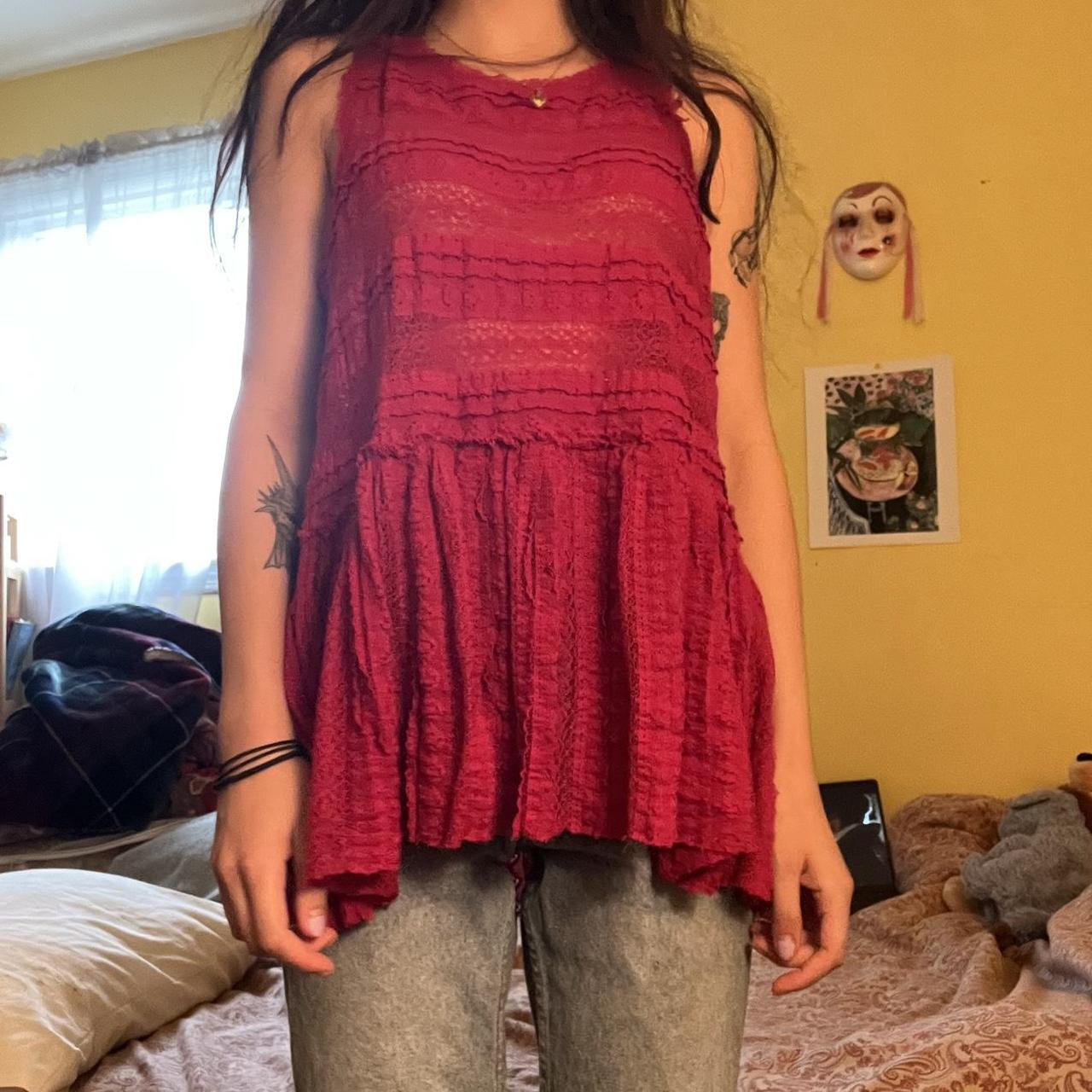 Red sheer lace tanktop from Intimately by Free... - Depop