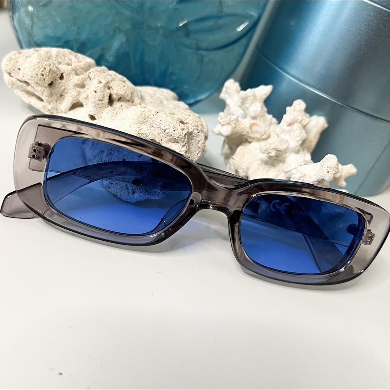 Translucent blue rectangle 00’s style... - Depop