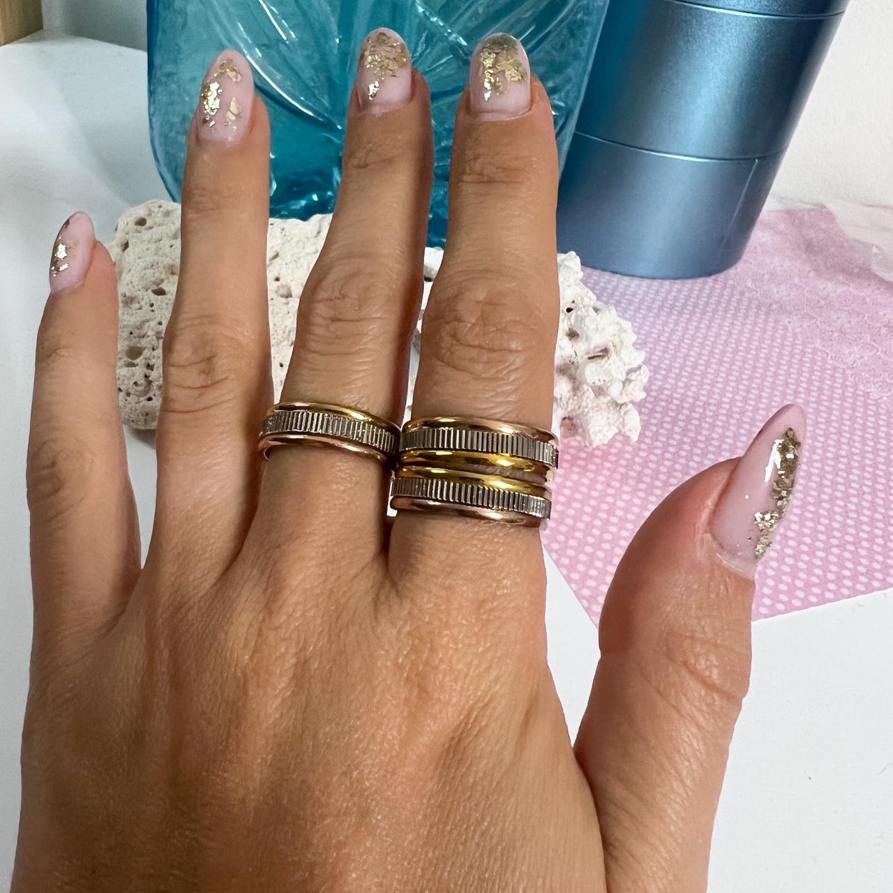 Tri tone ring with ridged silver centre. Unisex... - Depop