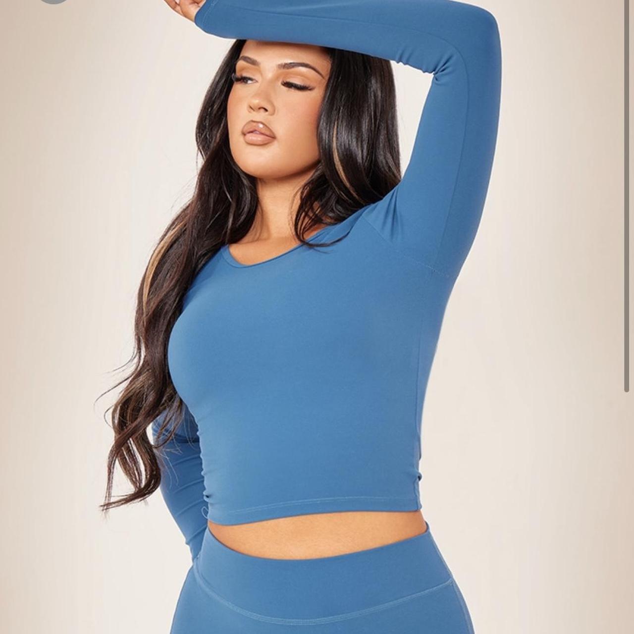 PLT petrol blue sculpt contour long sleeve... - Depop