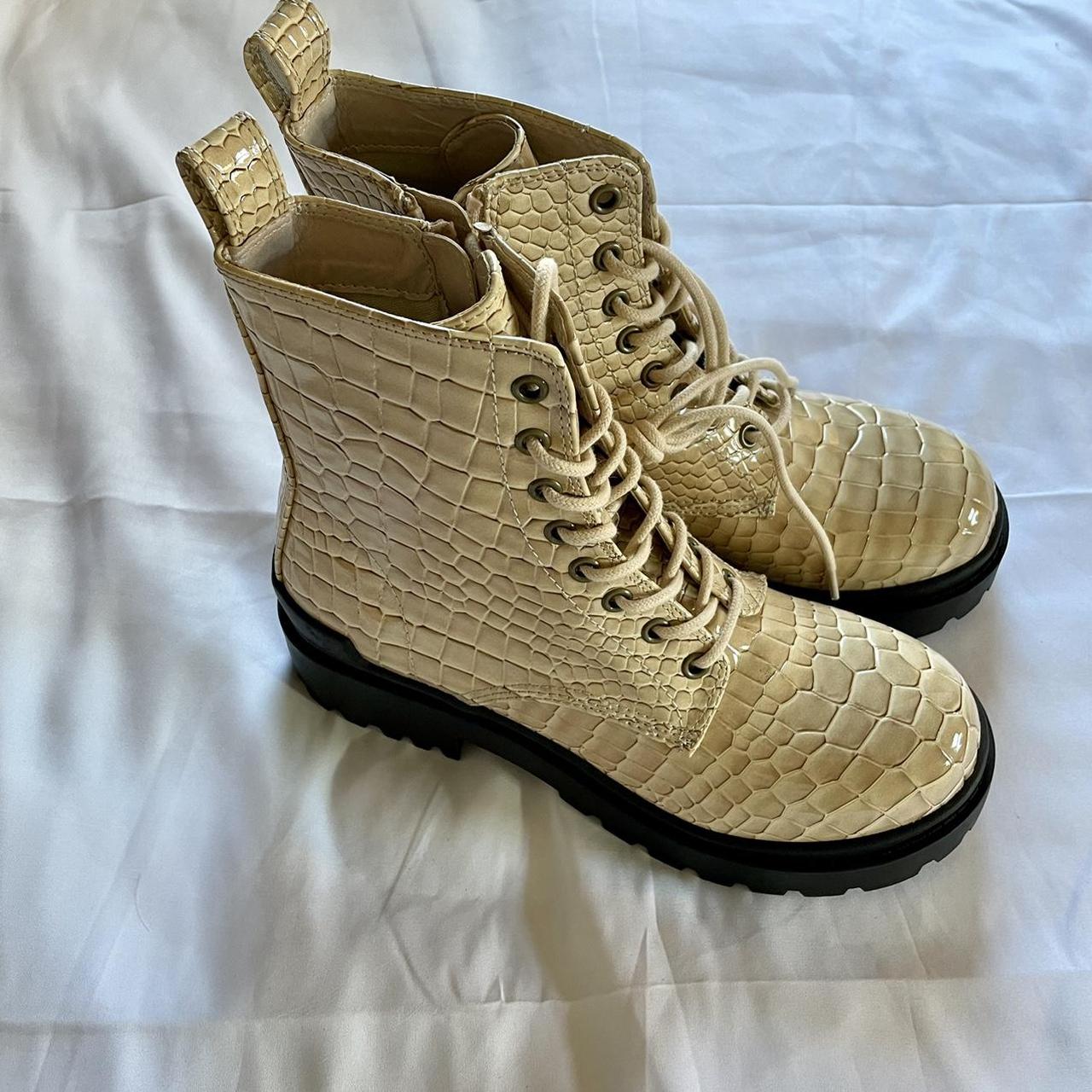 Urban Outfitters Brody Croc Platform Boots in Beige ... - Depop
