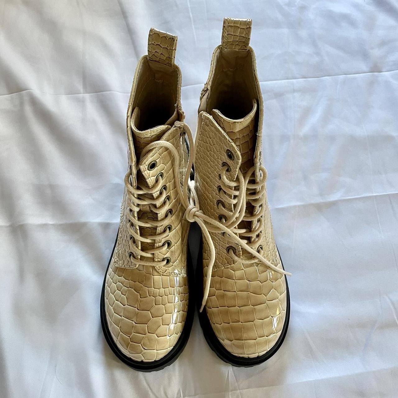 Urban Outfitters Brody Croc Platform Boots in Beige ... - Depop