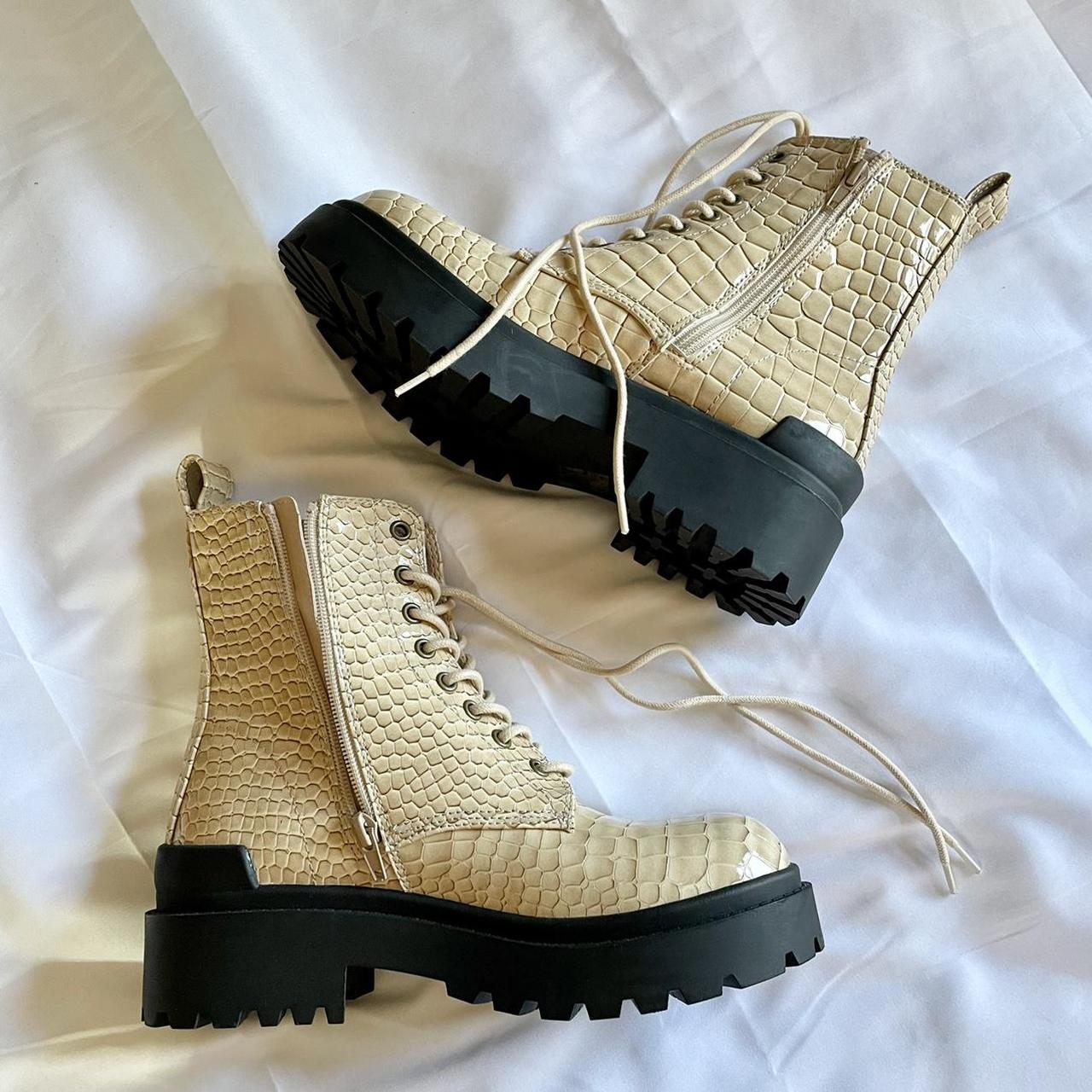 Urban Outfitters Brody Croc Platform Boots in Beige ... - Depop