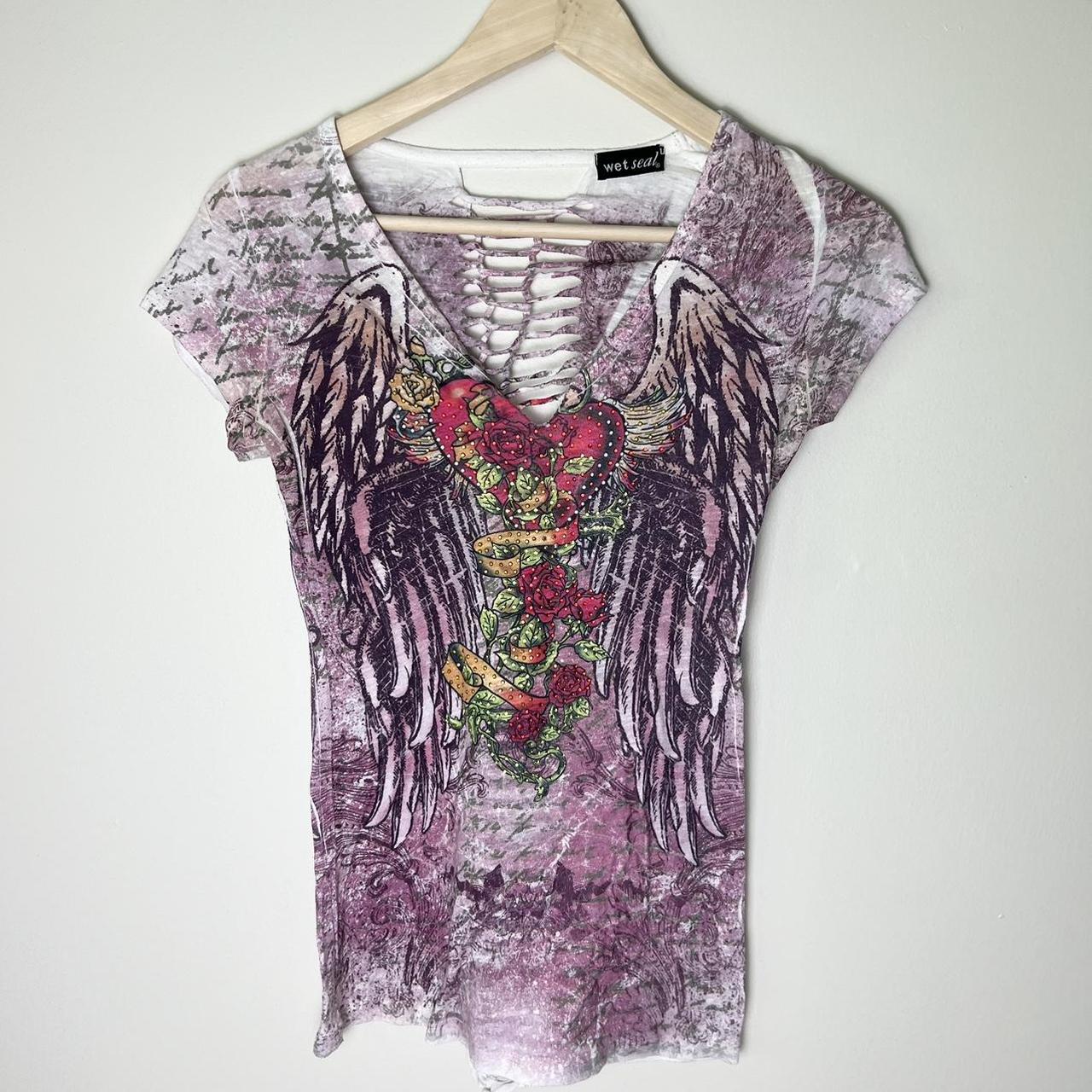 Mcbling graphic top by wet seal. Fits size small/medium - Depop