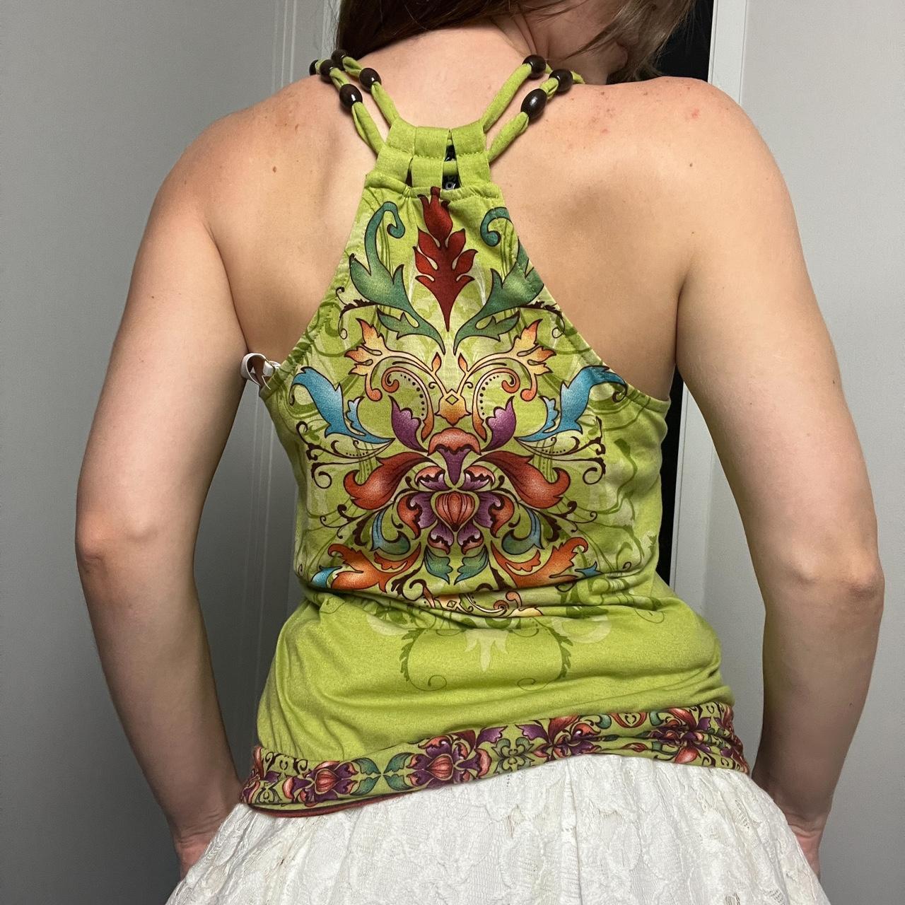 Vintage 2000s Y2K boho graphic tank top with chunky... - Depop