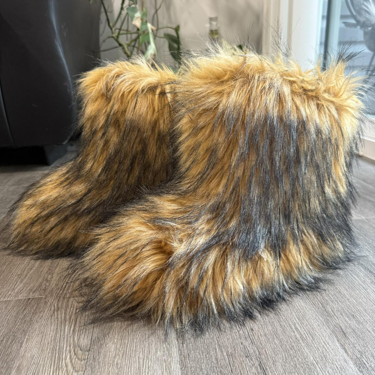 ON HOLD! Fuzzy brown and black faux fur boots.... - Depop