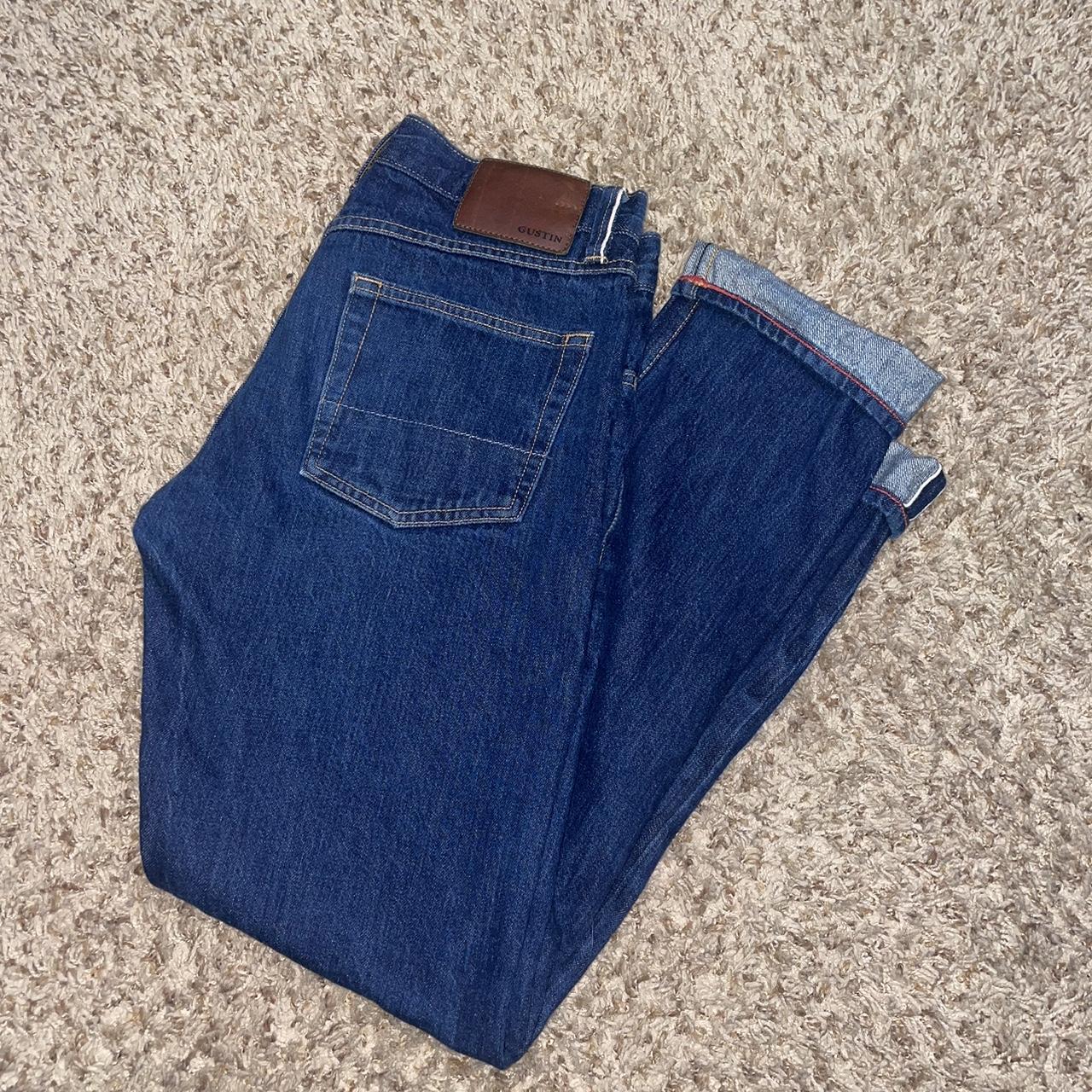 GUSTIN Slim Red Line Raw Selvedge Cotton Denim Jeans... - Depop