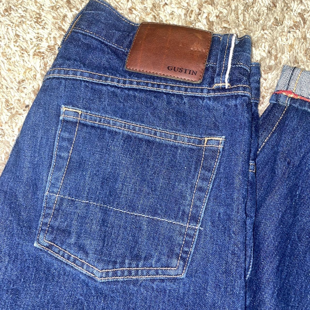 GUSTIN Slim Red Line Raw Selvedge Cotton Denim Jeans... - Depop