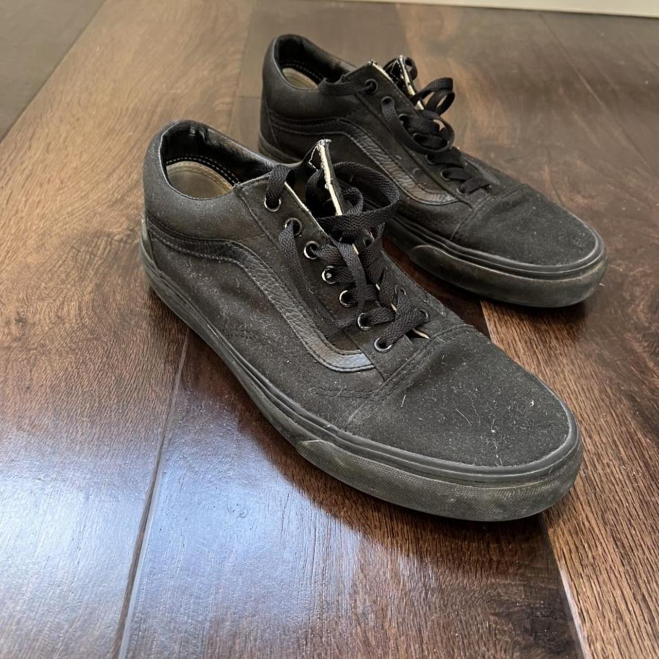 all black vans old skool size 8 hardly worn bit... - Depop