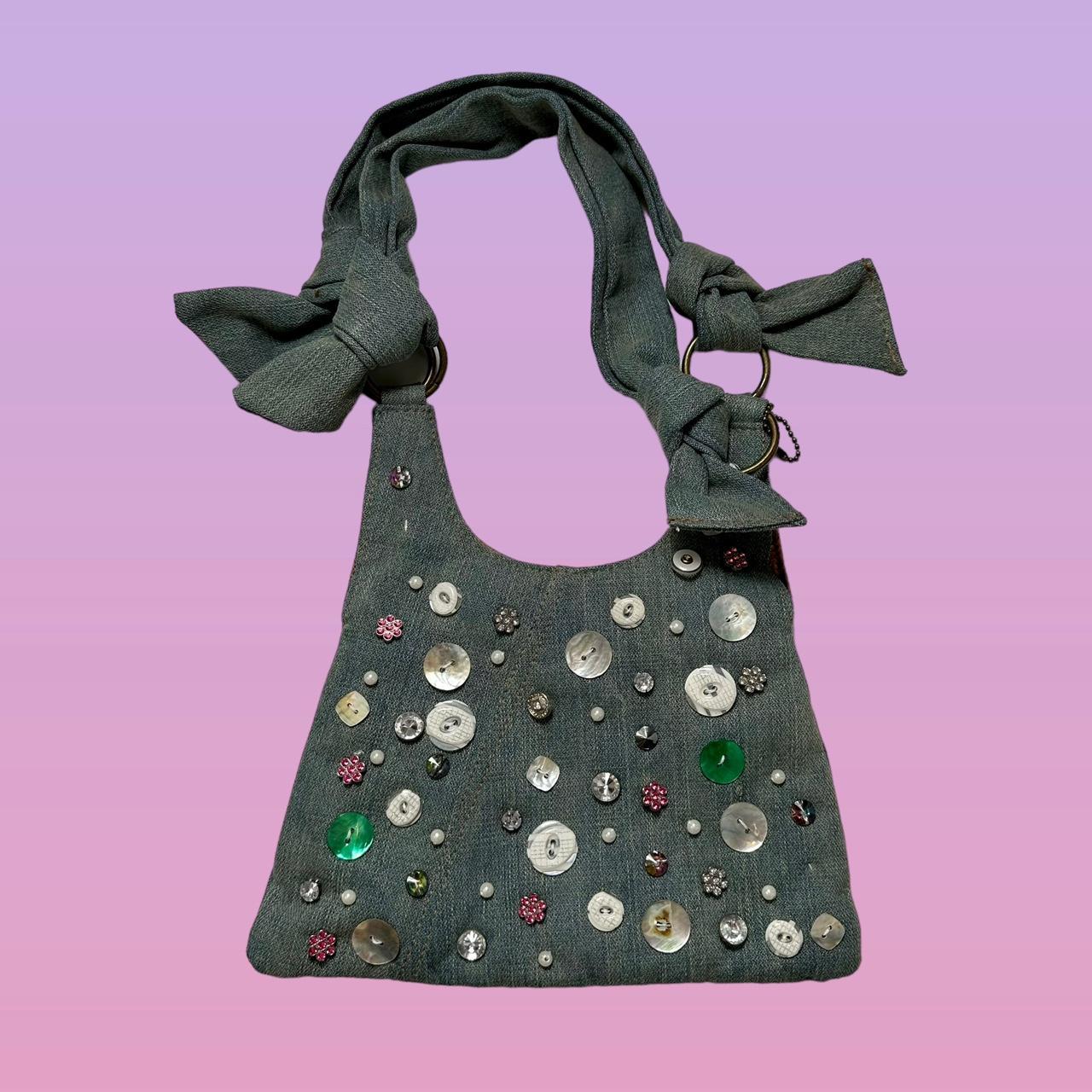 Cool unusual denim handbag adorned with buttons and... - Depop