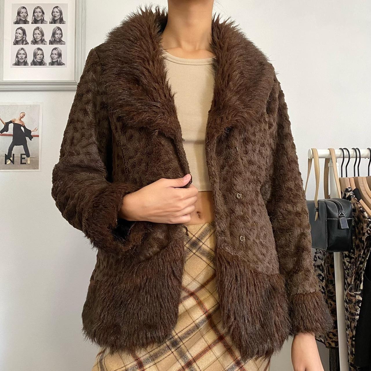 faux fur coat earthy brown cheetah print fuzzy coat... - Depop