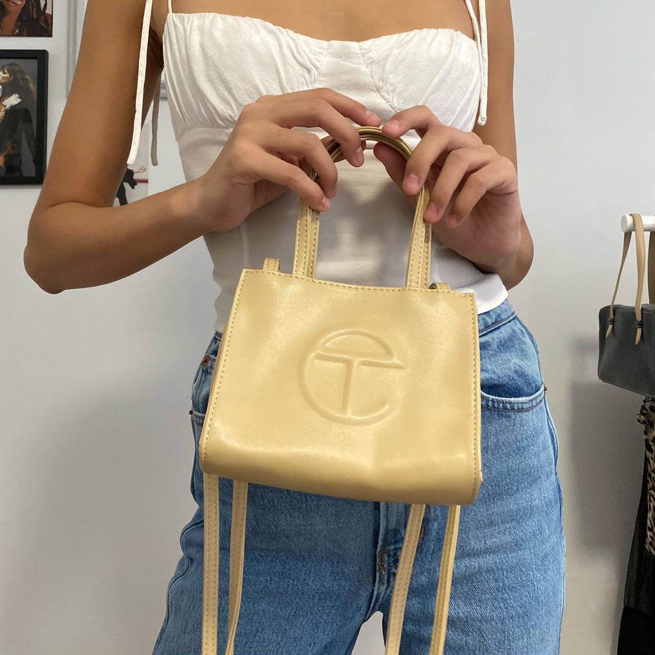 small telfar bag cream embossed logo shopping bag... - Depop