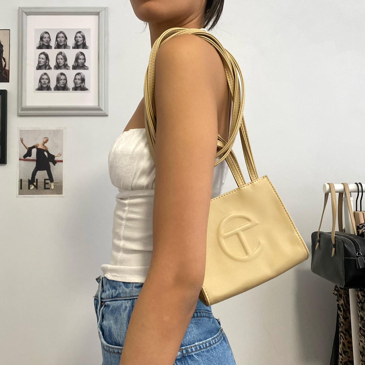 small telfar bag cream embossed logo shopping bag... - Depop