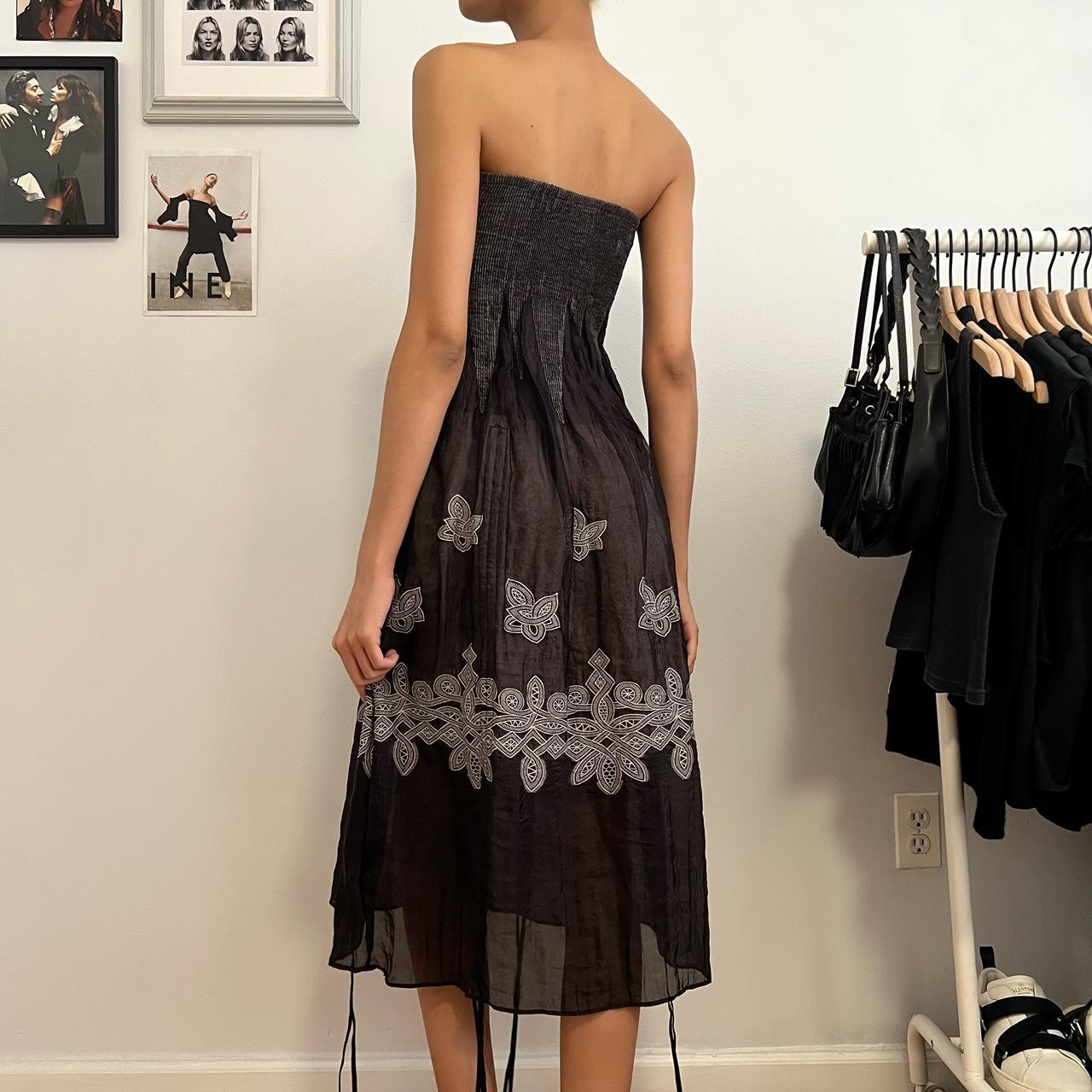 y2k boho cinched midi dress 2000s "lapis" black and... - Depop