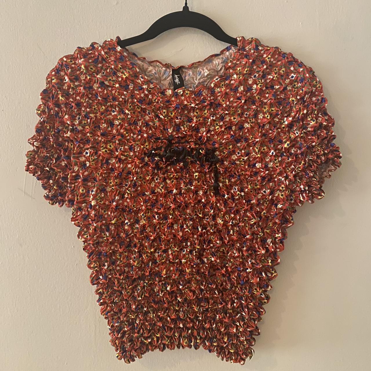 Stussy Popcorn Top - Red Multi Polyester satin... - Depop